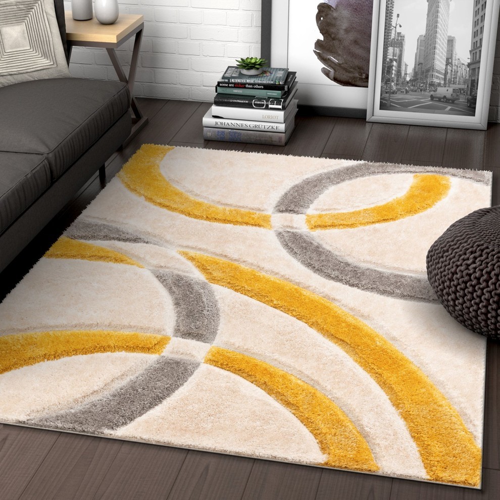 Well Woven San Francisco Bevel Modern Geo Abstract Arcs Yellow Shag ...