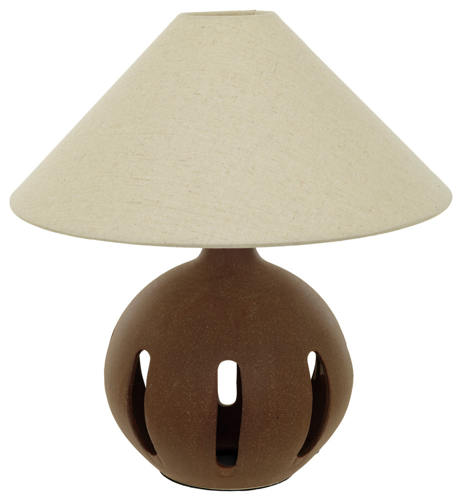 Ceramic Table Lamp With Linen Shade and Cut-Outs, Brown and Natural ...