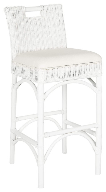 Coastal Bar Stool, Unique Design With Rattan Frame and Cushioned Seat ...