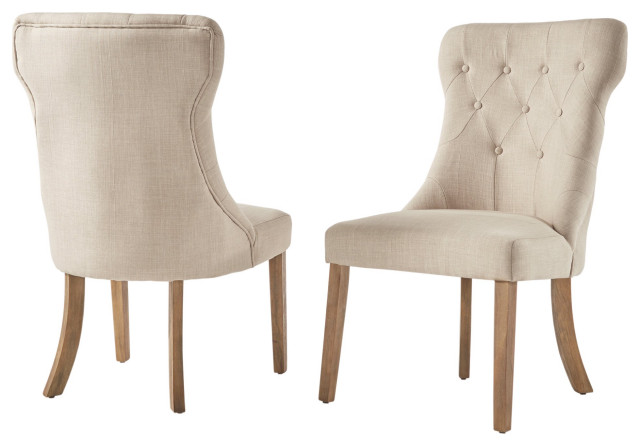 Set of 2 Dining Chair, Linen Seat With Button Tufted Hourglass Back ...