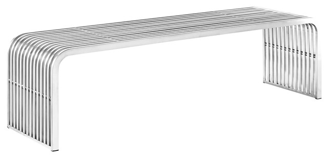Modern Contemporary Urban Mid Century Living Room Bench, Silver, Metal ...