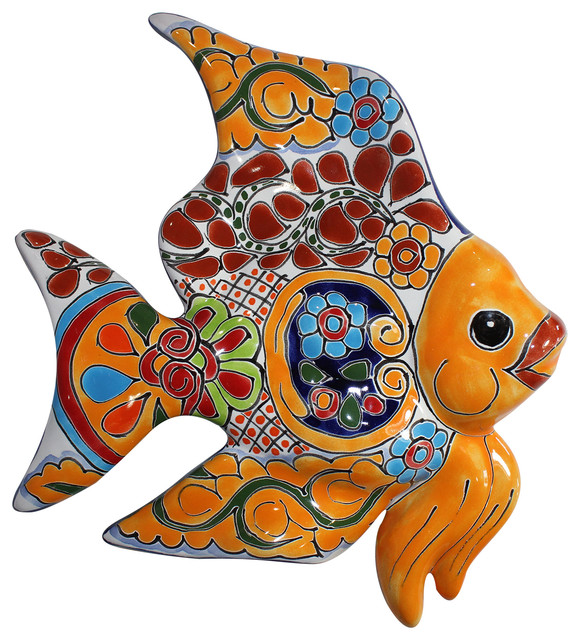 Talavera Large Fish - Tropical - Outdoor Wall Art - by Tierra Fina | Houzz