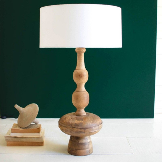 Classic Turned Wood Spindle Shape Table Lamp 32 in White Shade ...
