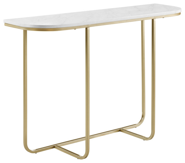 44" Modern Curved Entry Table, White Faux Marbe/Gold - Contemporary ...