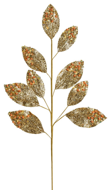 29" Gold Glitter Leaf Spray 6/Bag - Artificial Plants And Trees - by ...