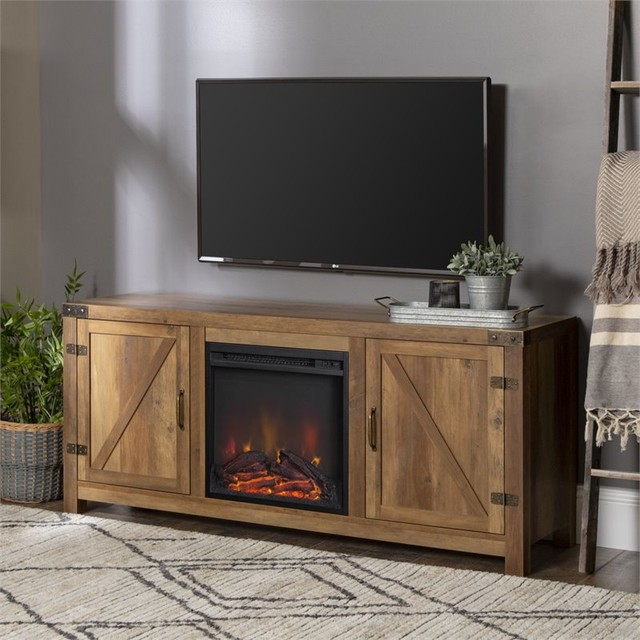58" Wood Rustic Modern Farmhouse Fireplace TV Stand - Rustic Oak ...