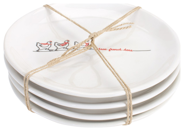 Three French Hens Plate, 4-Piece Set, 6.5"D Stoneware - Farmhouse ...