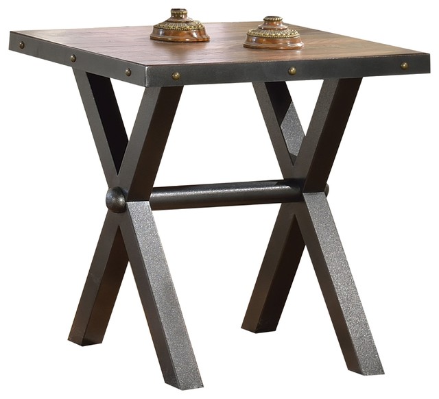 Wooden End Table with Metal X Shape Legs, Cherry Brown - Industrial ...