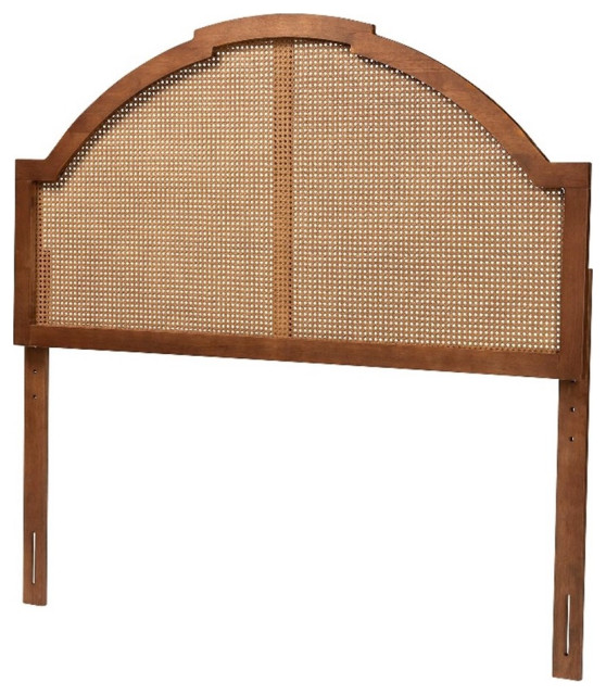 Pemberly Row Wood & Rattan Queen Size Headboard in Ash Walnut, Queen ...