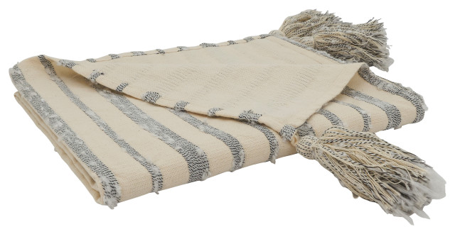 Cotton Throw Blanket With Thin Stripe Design - Contemporary - Throws ...