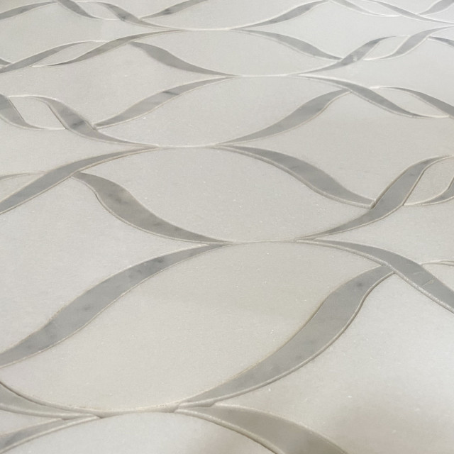 Thassos White Marble Helix Ribbon Waterjet?Mosaic Tile Carrara White, 1 ...