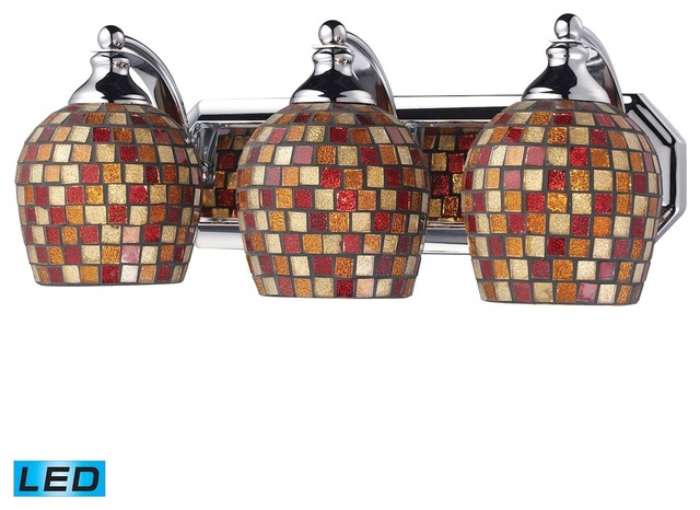 3 Light Vanity, Polished Chrome and Multi Mosaic Glass, LED ...