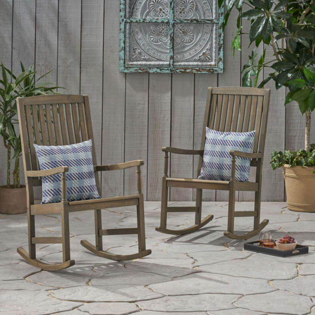 Penny Outdoor Acacia Wood Rocking Chairs, Set of 2 - Transitional ...