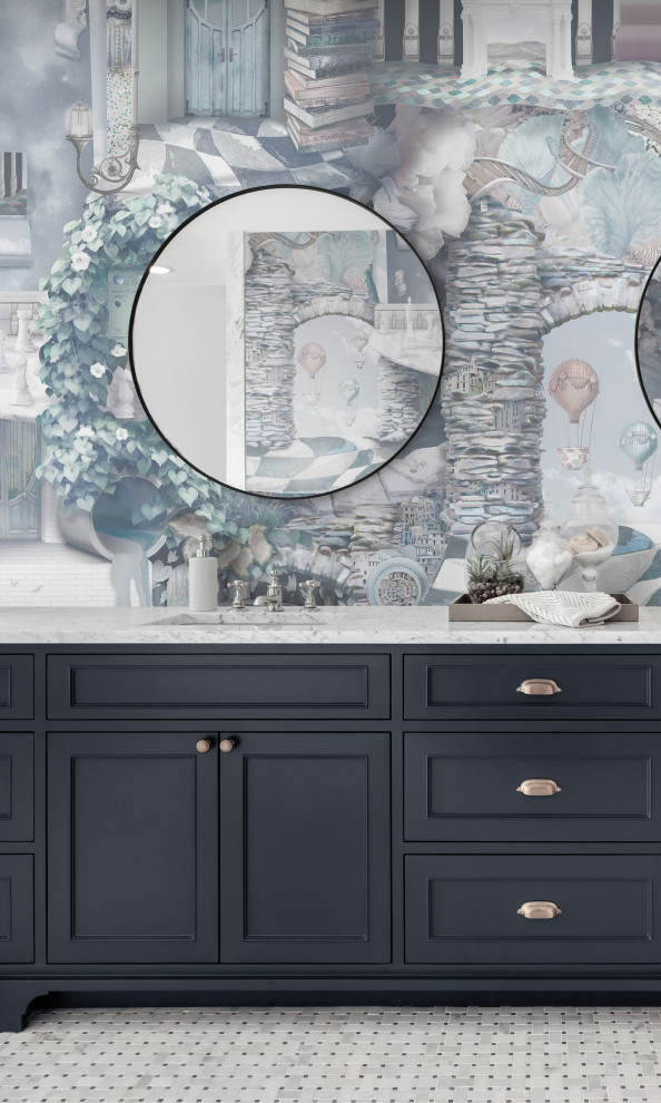 Mist, Grey, White, Navy tones - Fantasy Surrealist Bathroom Wallpaper ...