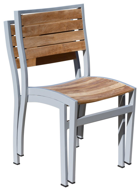 Catalina Teak Outdoor Stacking Dining Chair, Set of 2, Ash Gray ...