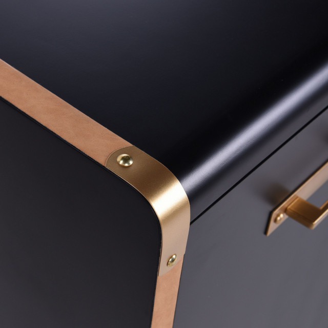 Hector Two Door Trunk Cabinet, Metal, Faux Leather Straps, Matte Black ...