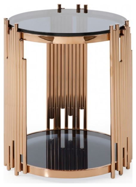 Stylish Round Rose Gold And Smoked Glass End Table - Contemporary ...