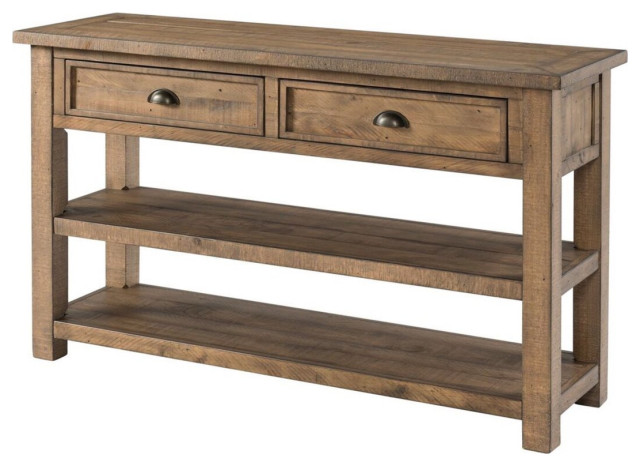 Farmhouse Console Table, Pinewood Top With 2 Storage Drawers ...