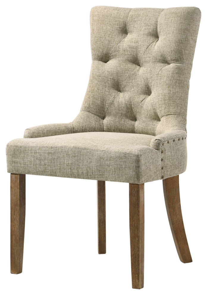 Yotam Side Chair, Beige Fabric and Salvaged Oak Finish (2-Pc Set ...