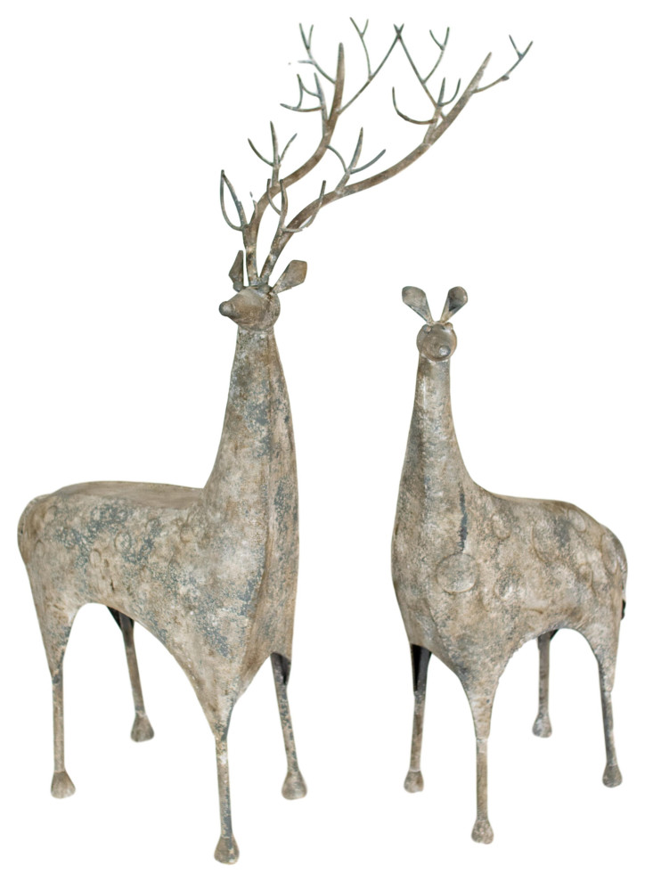 Rustic Metal Deer 2-Piece Set Floor Standing Statue - Rustic ...