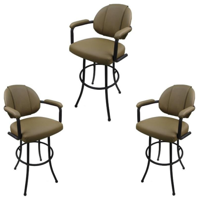 Home Square 3 Piece Vinyl Swivel Tilt Bar Stool Set in Sandstone and ...