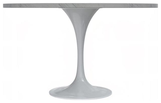 48 Round Dining Table, White Base with Laminated White Marbleized Top ...