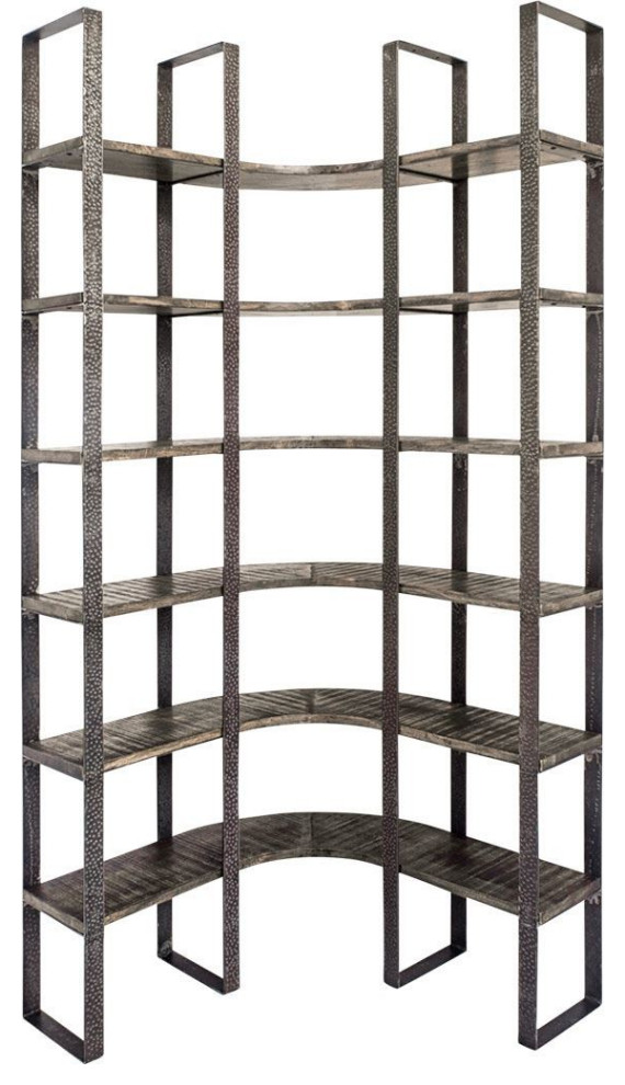 Black Iron Framed Curved Wooden Shelving Unit - Industrial - Utility ...