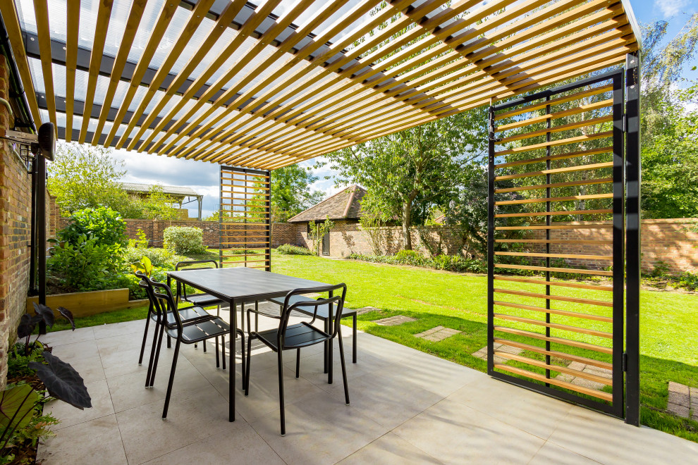 Tailor made Steel Pergola with Polycarbonate Roof & Entry Gate - Modern ...