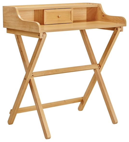 Linon Cade Wood Folding Desk with Small Drawer in Natural Brown Stain ...