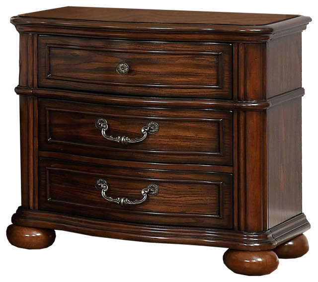 Benzara Traditional 3 Drawer Wooden Nightstand with Bun Feet Support ...
