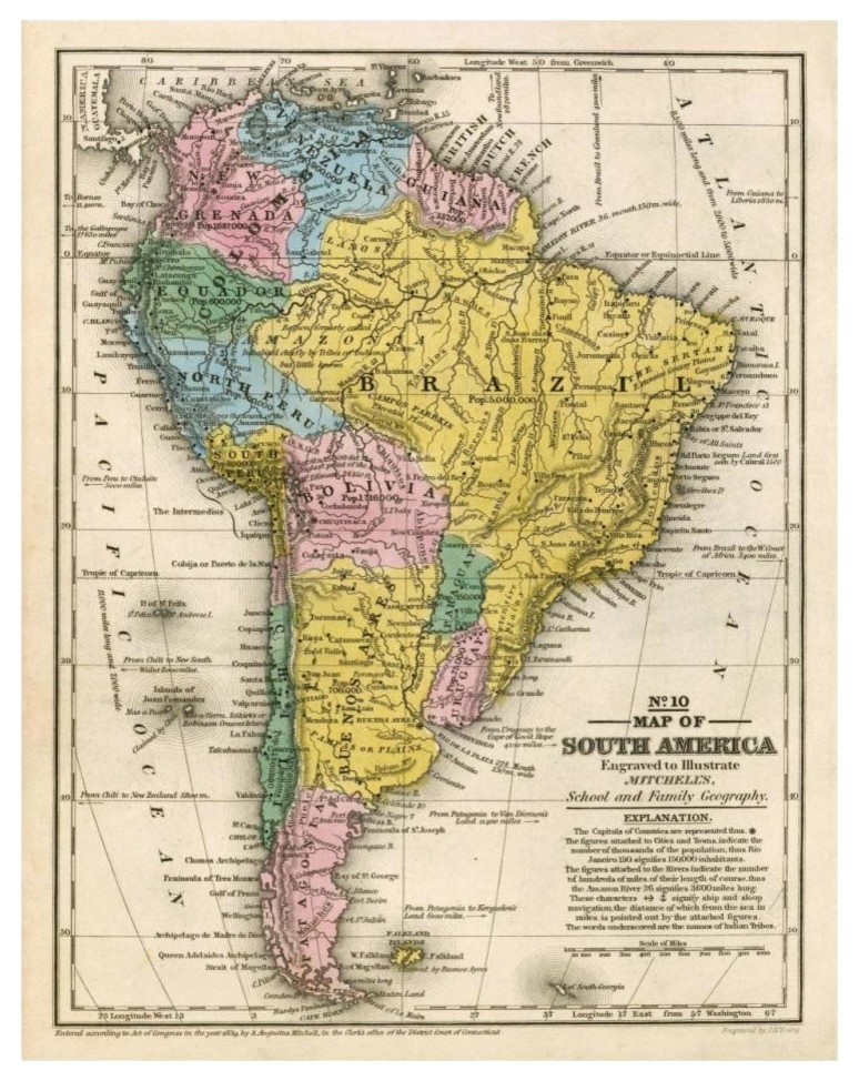 "Map of South America, 1839" Paper Print by Samuel Augustus Mitchell ...