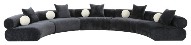 Simpson Dark Grey Fabric Curved Modular Sectional Sofa With Throw ...