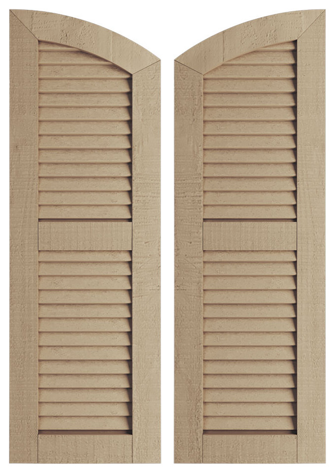 11"Wx24"H Hand Hewn Joined BnB Elliptical Top Faux Wood Shutters, 12"W ...