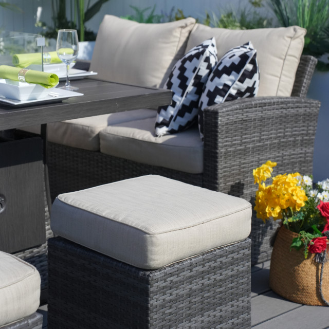 7-Piece Patio Sofa Set with Firepit and Ice Container Dining Table ...