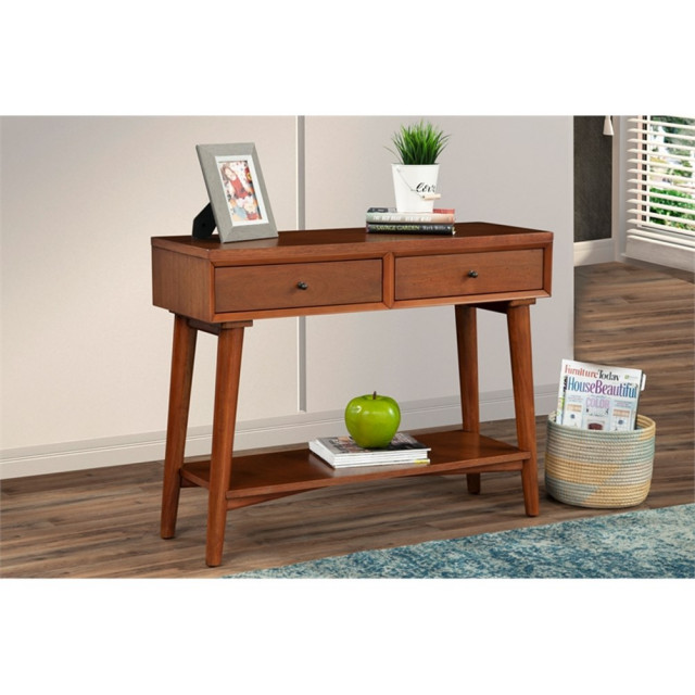Bowery Hill Farmhouse Wood Console Table with 2 Drawers in Acorn (Brown ...