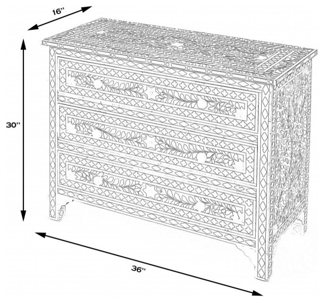 36" Black Manufactured Wood Three Drawer Chest - Mediterranean - Accent ...