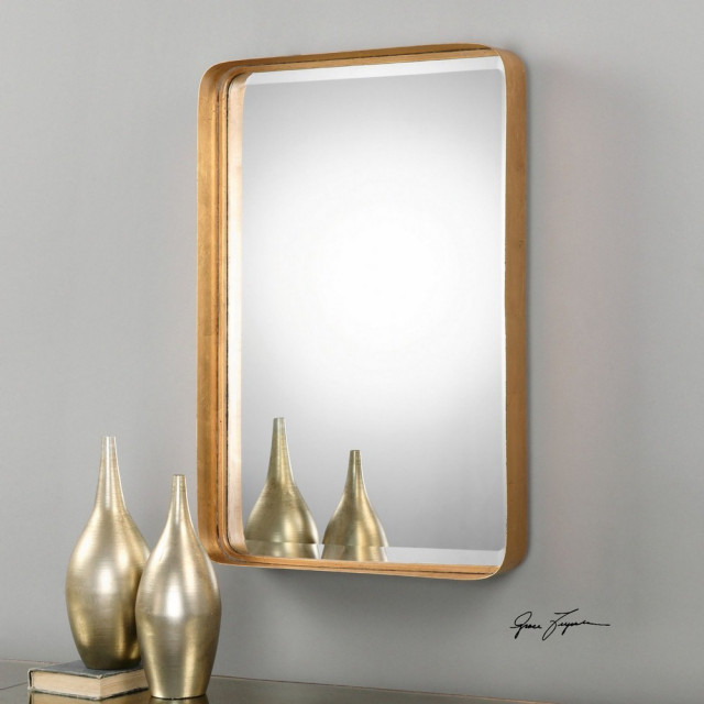 Rustic Rounded Rectangular Mirror in Antique Gold Leaf Curved Corners ...