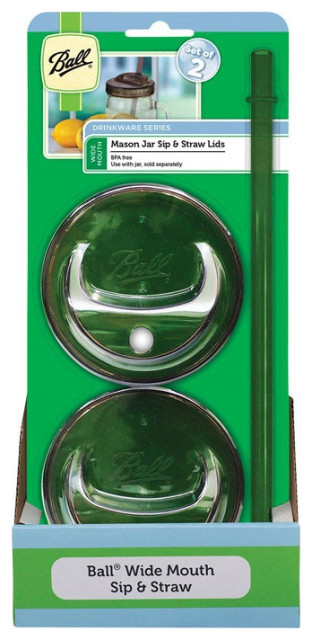 Ball 1440015015 Drinkware Series Mason Jar Sip & Straw Lid, Plastic ...