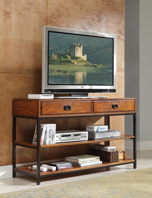 Homestyles Modern Craftsman Wood Media Console in Brown - Industrial ...