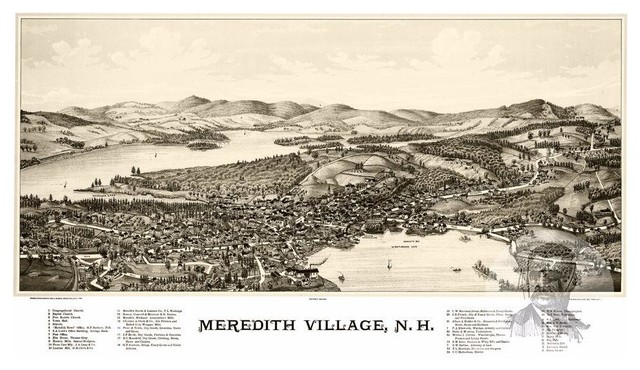 Historic Meredith Village, NH Map 1889, Vintage New Hampshire Art Print ...