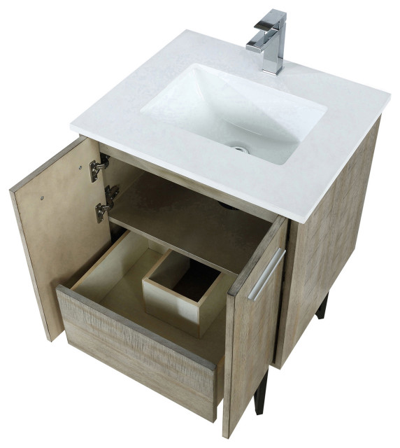 24" Rustic Acacia White Quartz Top, White Square Sink, and Monte Chrome ...