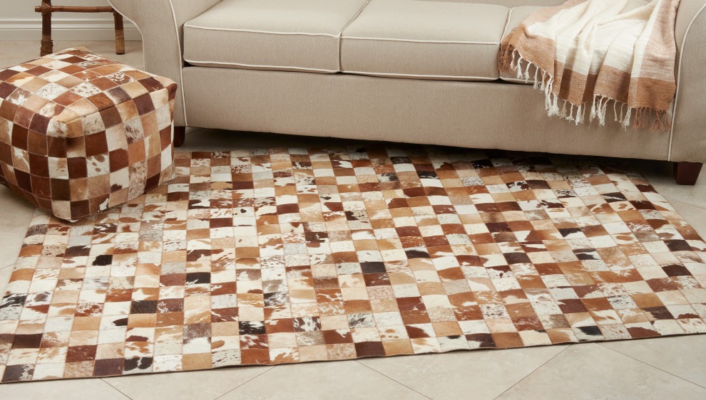 Hair On Leather Area Rug With Speckled Design - Contemporary - Area ...