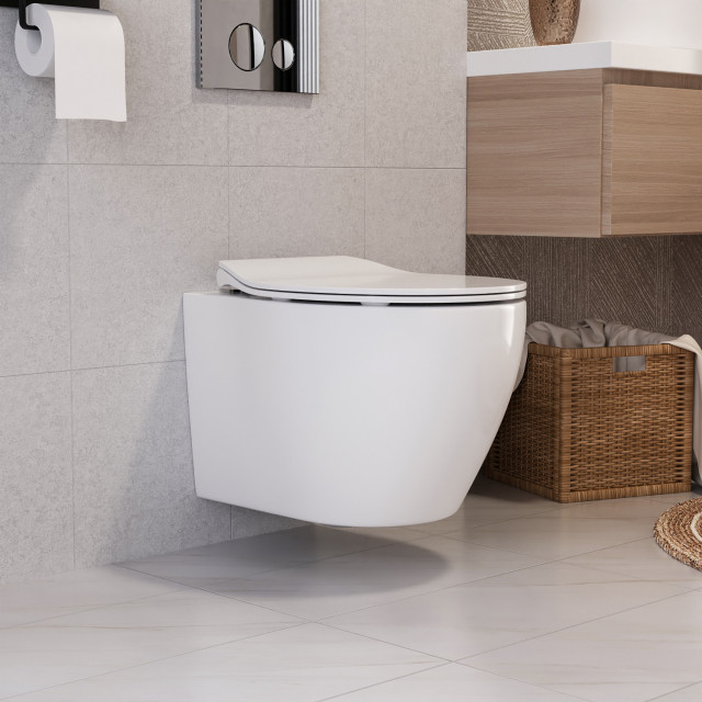 Wall Mounted Dual Flush Toilet with Soft Closing Seat Compact Bowl ...