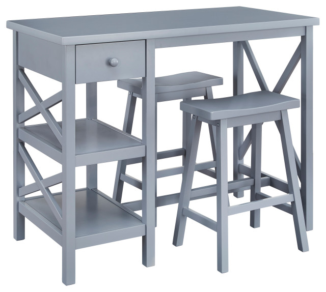 Lunch Date Counter Table With 2 Stools, Slate Gray - Transitional ...