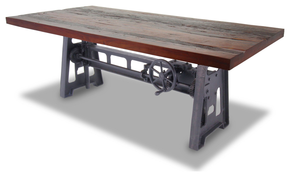 Industrial Dining Table, Cast Iron Base, Adjustable Height Rustic ...