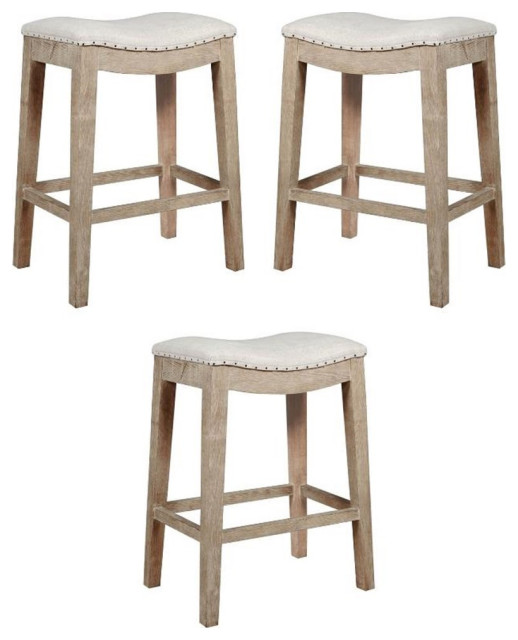 Home Square 27" Modern Upholstered Wood Counter Stool in Brown - Set of ...