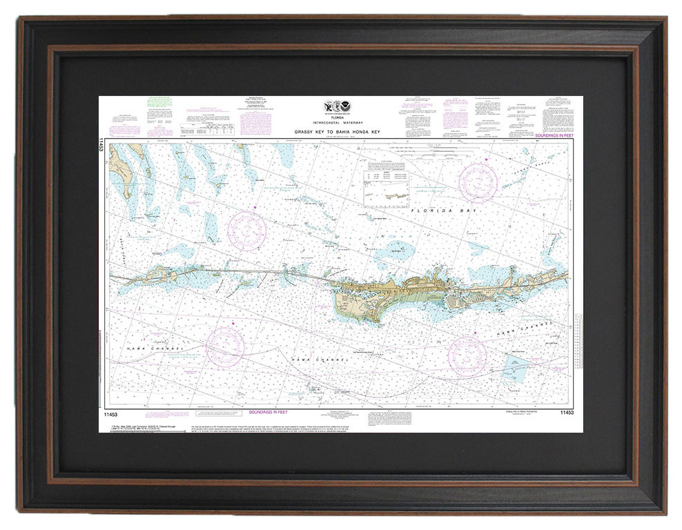 Poster Size Framed Nautical Chart, Florida Keys Grassy Key to Bahia ...
