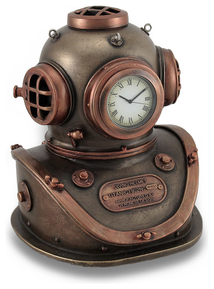 Bronze and Copper Finish Mark V Dive Helmet Desk Clock - Desk And ...