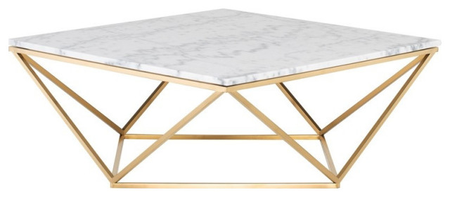 Corrado Coffee Table white marble top brushed gold - Modern - Coffee ...