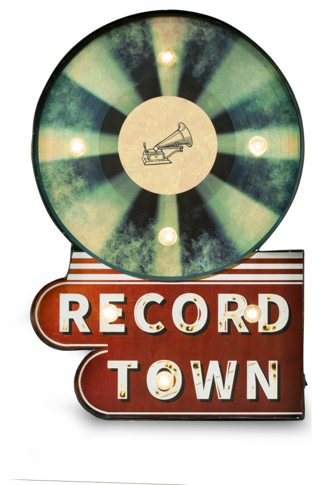 Record Town Sign, Led Lighted, Wall Mountable - Contemporary - Novelty ...